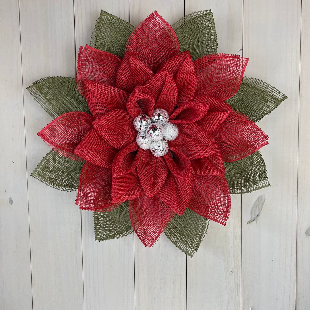 Red Poinsettia Christmas Wreath, Red Holiday Decoration, Poinsettia ...