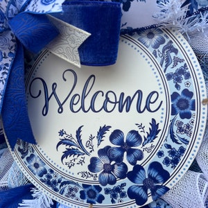 Blue and White Chinoiserie Like Welcome Wreath, Elegant Spring Door or ...