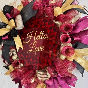 Hello Love Valentine's Day Wreath, Deco Mesh Design, Door and Porch ...