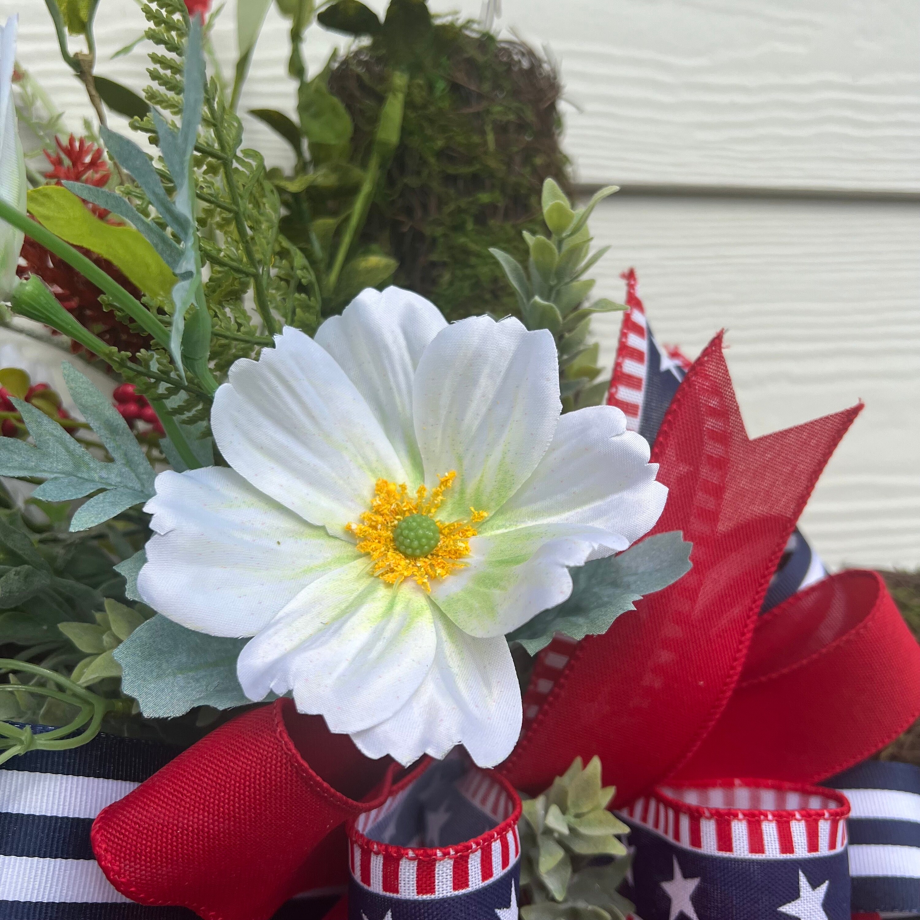 Moss Cross With Red, White and Blue Flowers, Memorial Wall Decoration ...