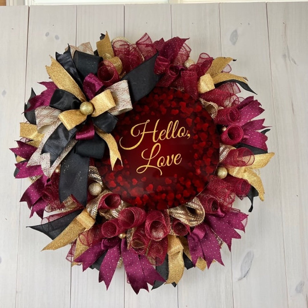 Hello Love Valentine's Day Wreath, Deco Mesh Design, Door and Porch ...