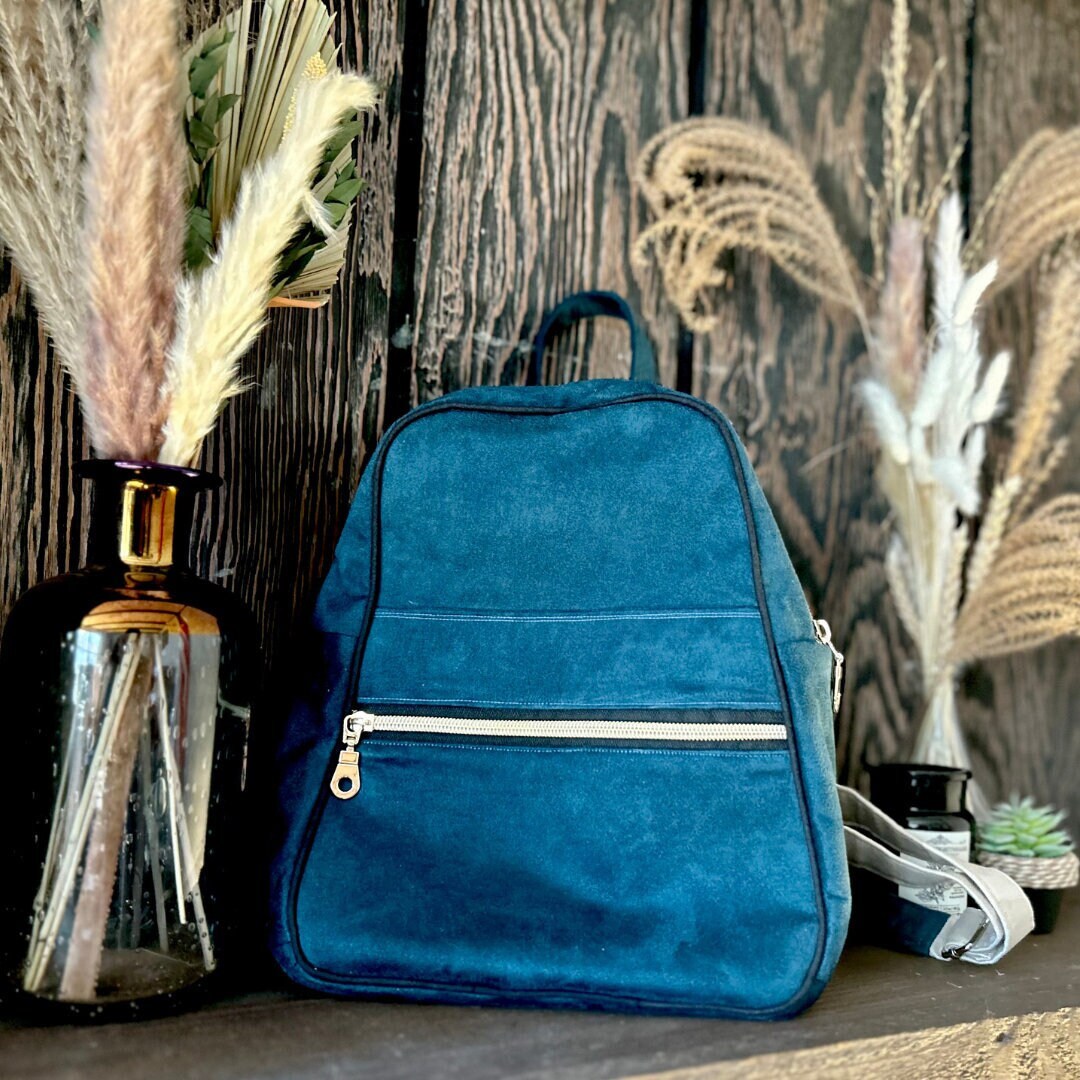 Upcycled Backpack Teal Suede Midi Backpack Dark Academia Backpack - Etsy