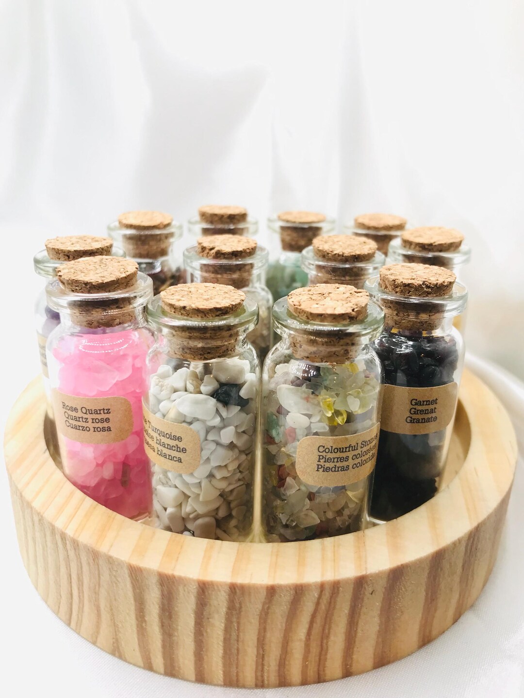 Set of 12 Labeled Crystal Jars – Natural Gemstone Vials for ...