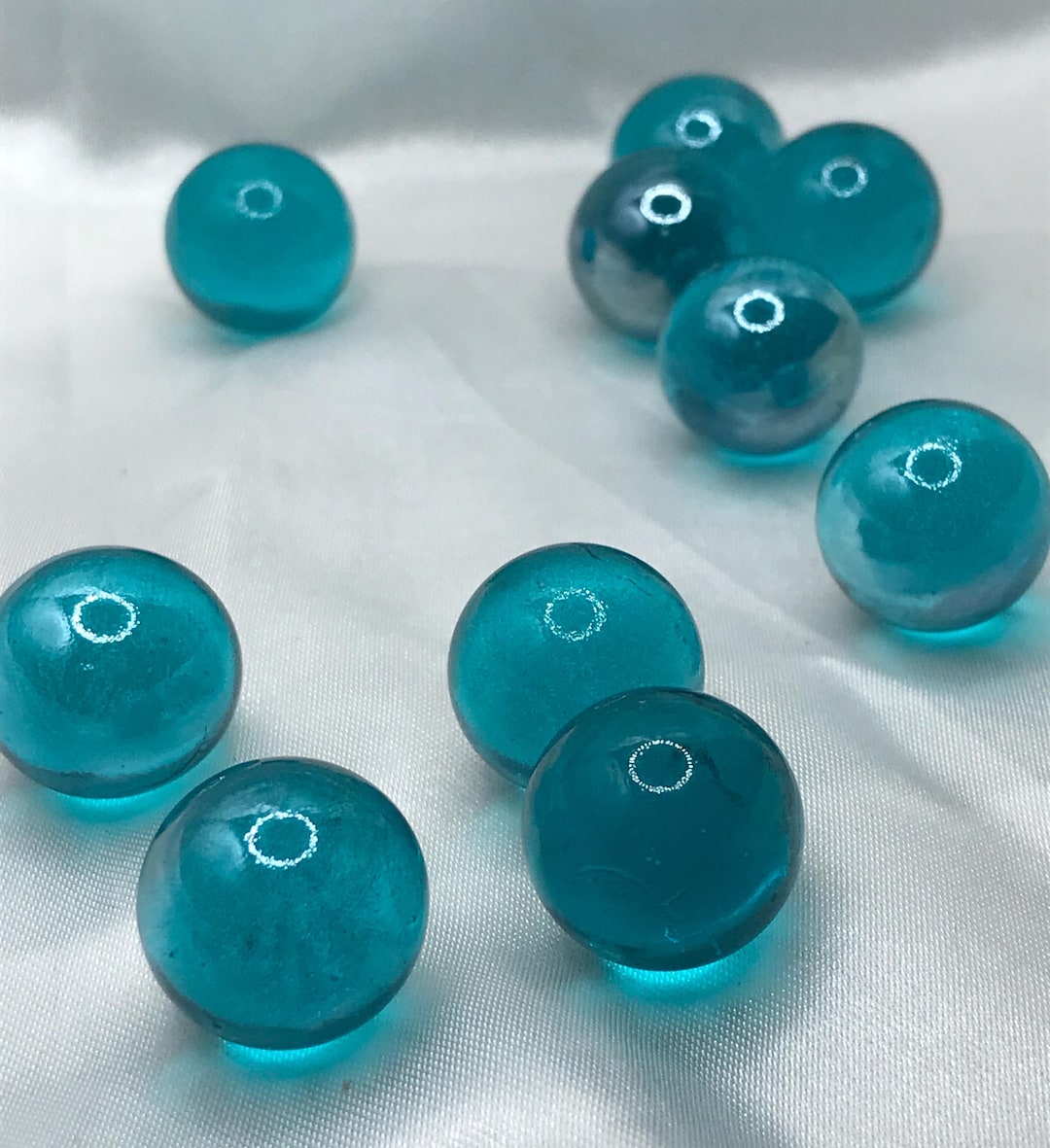 10 TURQUOISE Marbles Glass BLUE GREEN Glass Sphere Craft Supplies ...