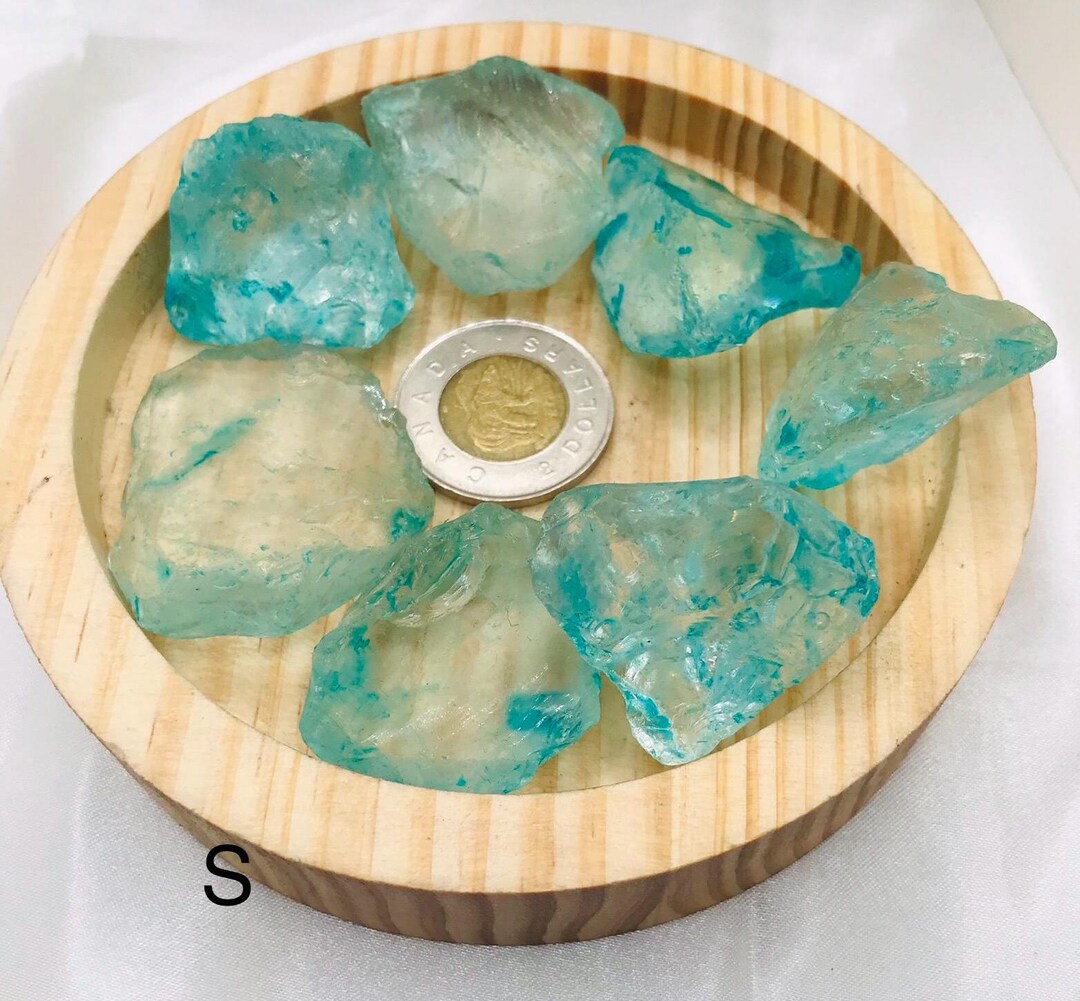 Recycled Glass GEM - Vintage AQUA BLUE Chunk - Raw Material for Jewelry ...