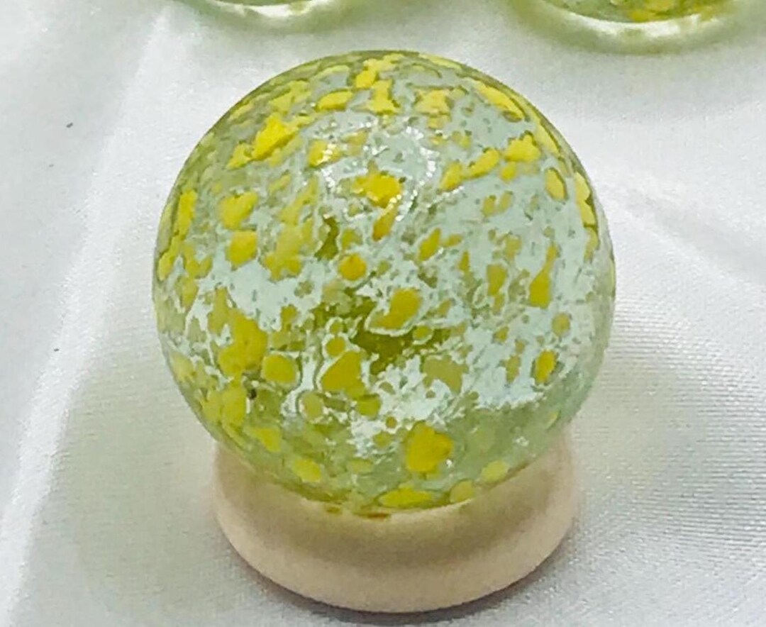YELLOW STARDUST Confetti Glass Marble - CLEAR Tint Base Glass Spotty ...