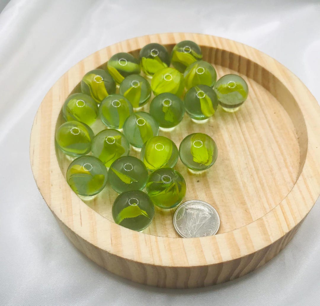 YELLOW Swirl Marbles - Cat's Eye Green Tint Base - Vintage Glass ...