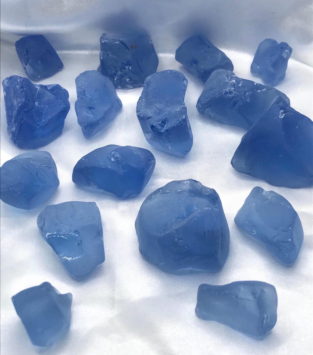 BULK SKY BLUE Glass Chunk Raw Material, Large Vintage Blue Frosted ...
