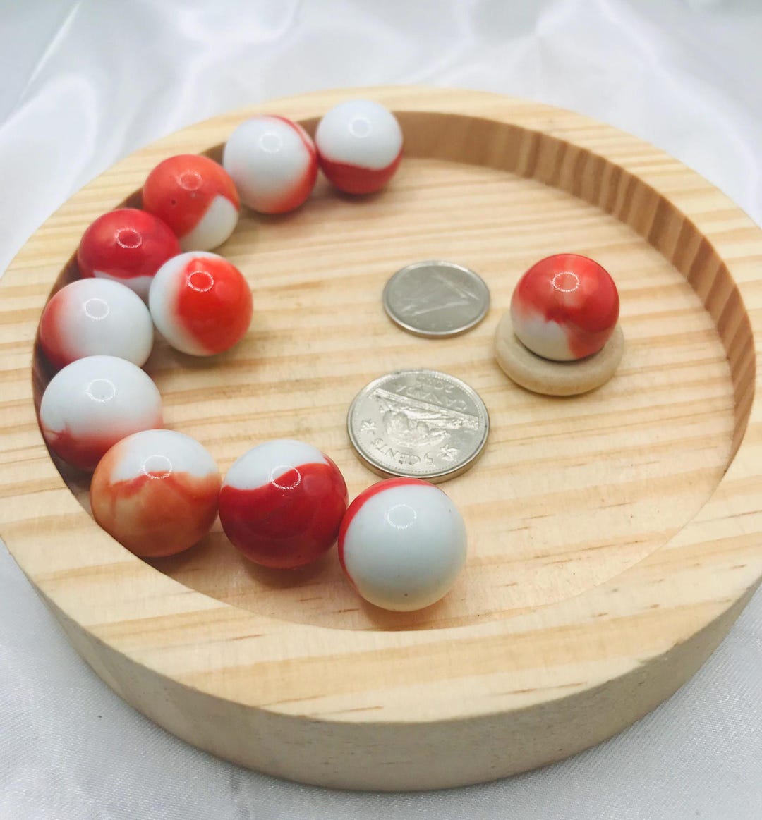 Akro Agate Marbles (red-orange, White) - Milk Glass Marble - Vintage ...