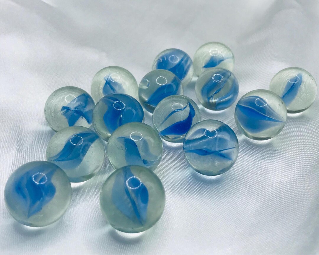 10 Cornflower BLUE Swirl Marbles Vitro Agate Marble Clear Base Glass ...