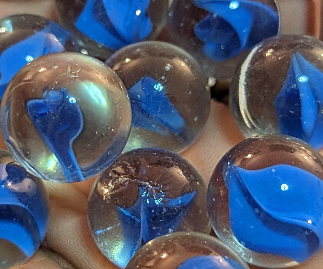 Cat's Eye Marbles Dark Blue Swirl Encrusted Marbles Clear Glass Base ...