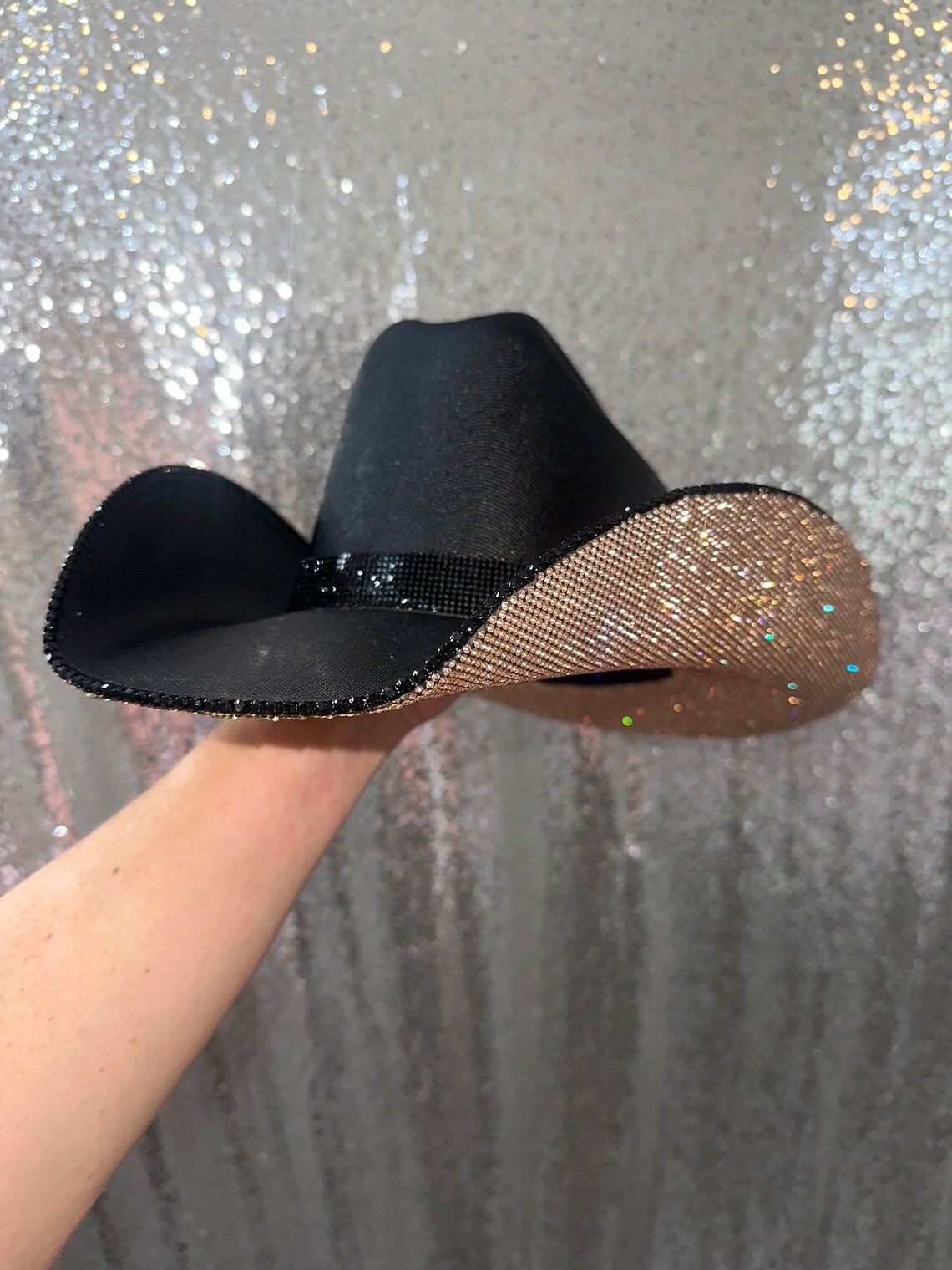 Black Square Straw Cowboy Hat With Champagne Rhinestones - Etsy