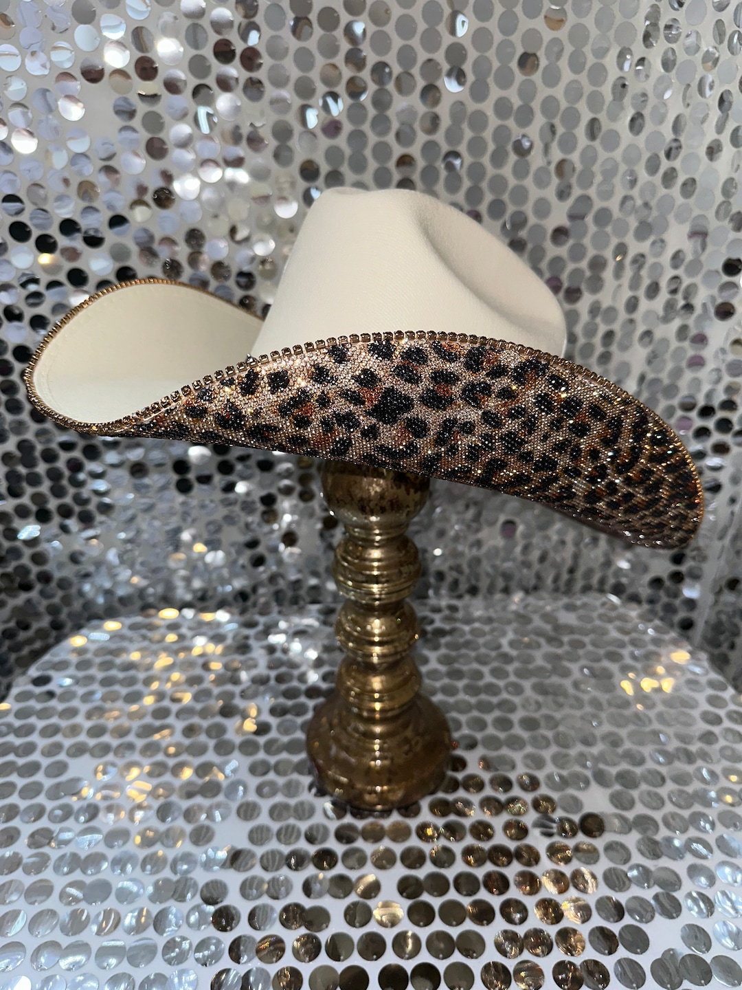 Sand Square Straw Cowboy Hat With Leopard Rhinestones - Etsy