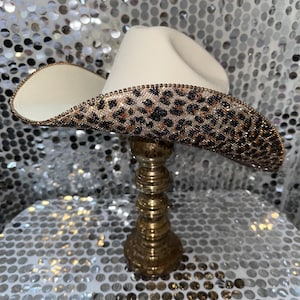 Sand Square Straw Cowboy Hat With Leopard Rhinestones - Etsy