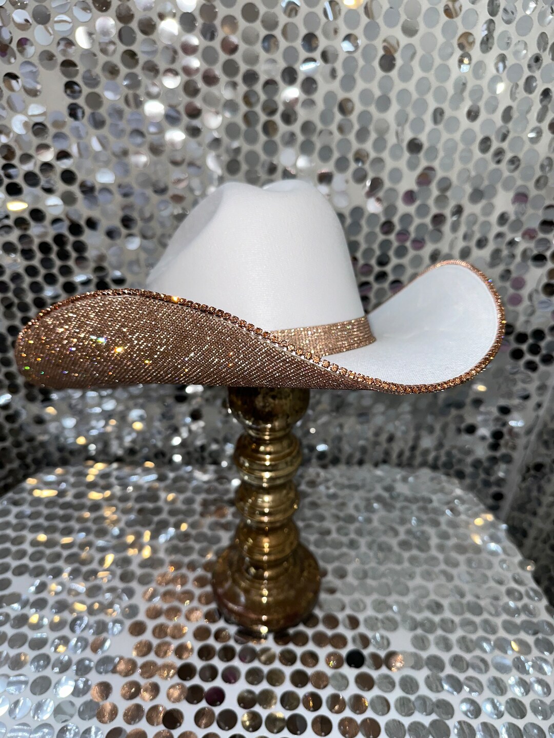 White & Champagne Rhinestone Hat - Etsy