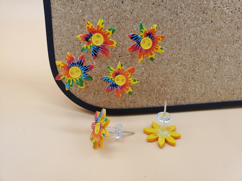 Retro Colourful Flower Push Pins, Cork Board Pins - Etsy