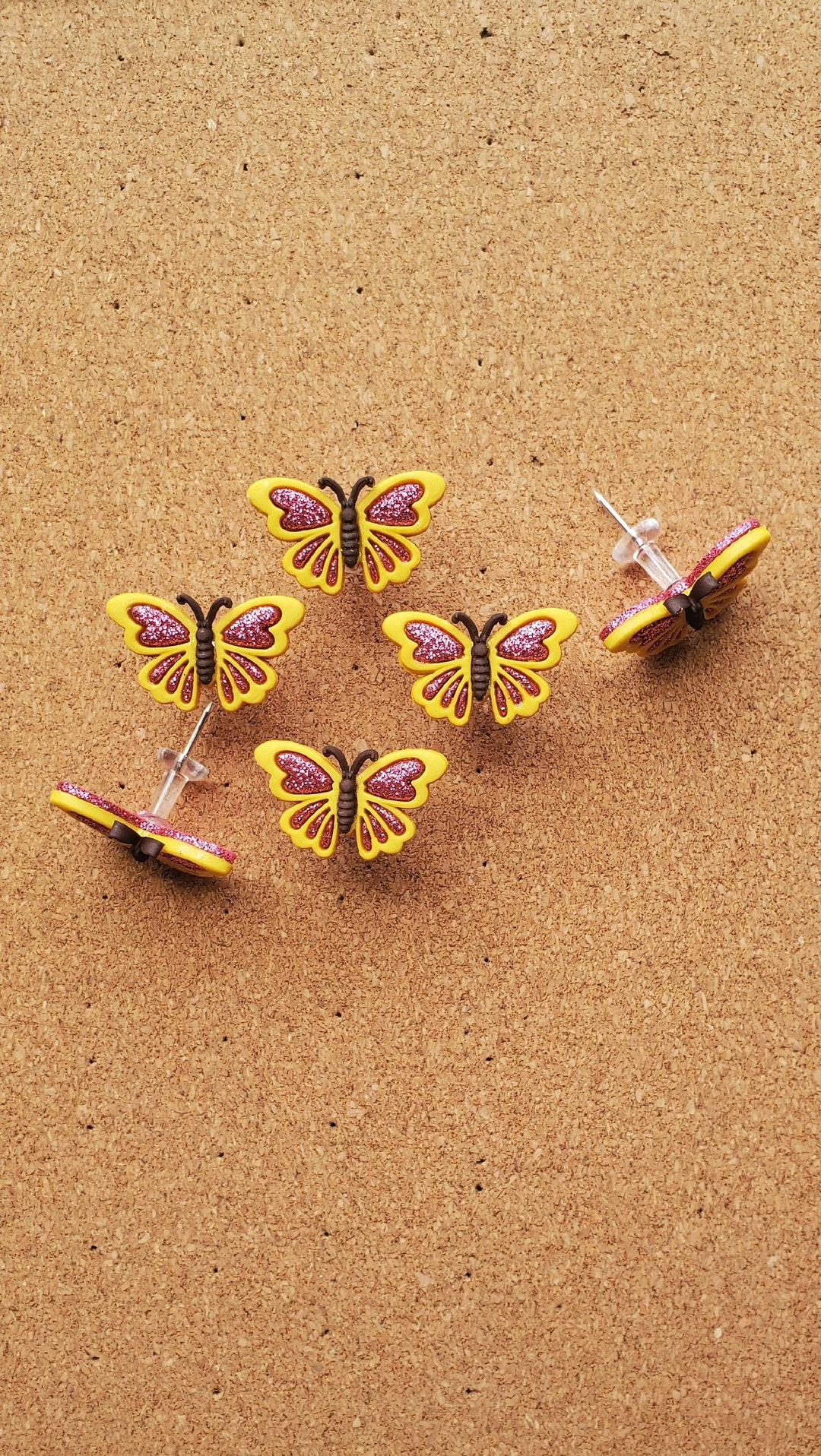 Butterfly Push Pins, Insect Push Pins, Cork Board Pins, Yellow Push ...