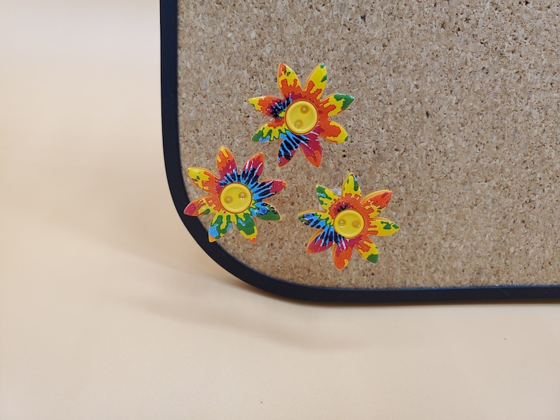 Retro Colourful Flower Push Pins, Cork Board Pins - Etsy