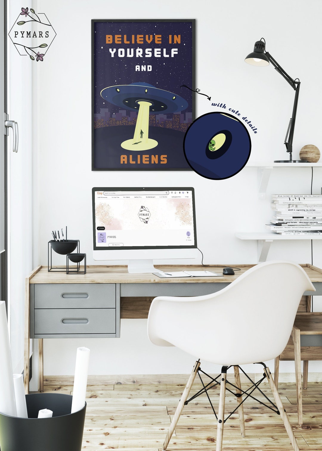 Alien Digital Print, Alien Wall Art, UFO Poster, Spooky Decor, Space ...