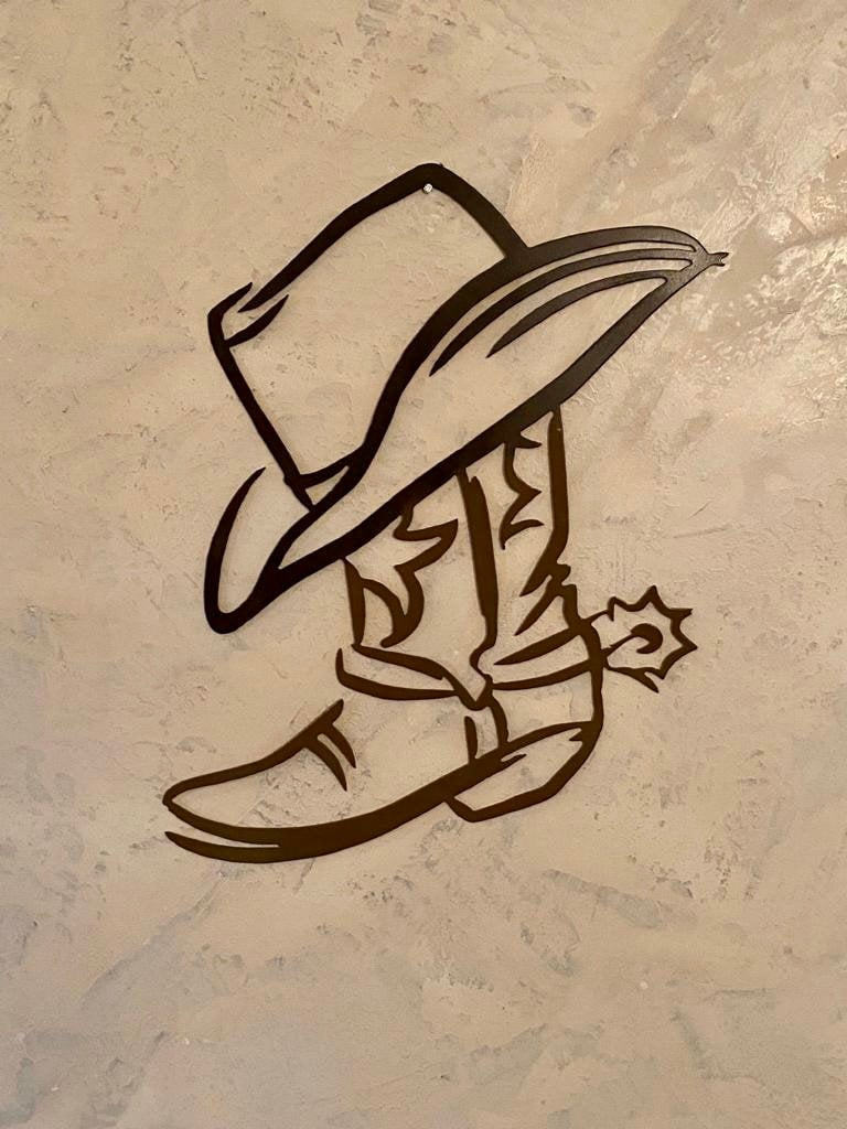 Cowboy Boot / Metal Cowboy Sign / Boot and Hat / Cowboy Hat Boot ...