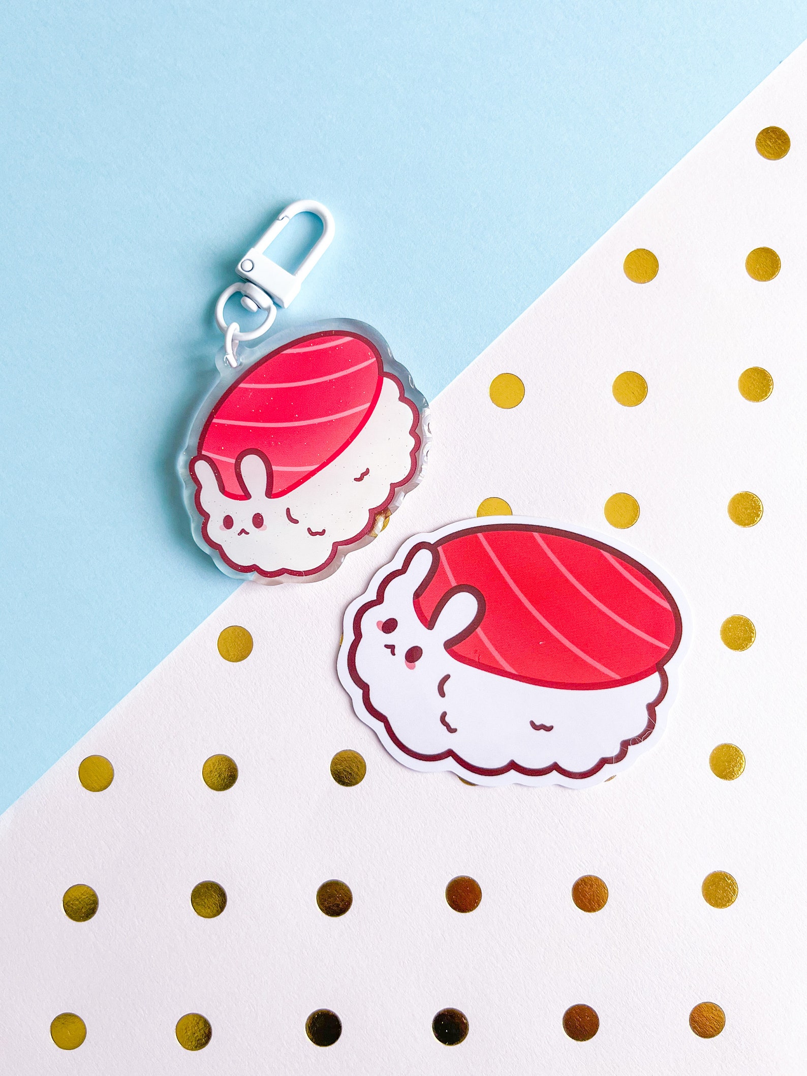 Cute Sushi Bunny Keychain & Sticker Bundle Cute Acrylic - Etsy