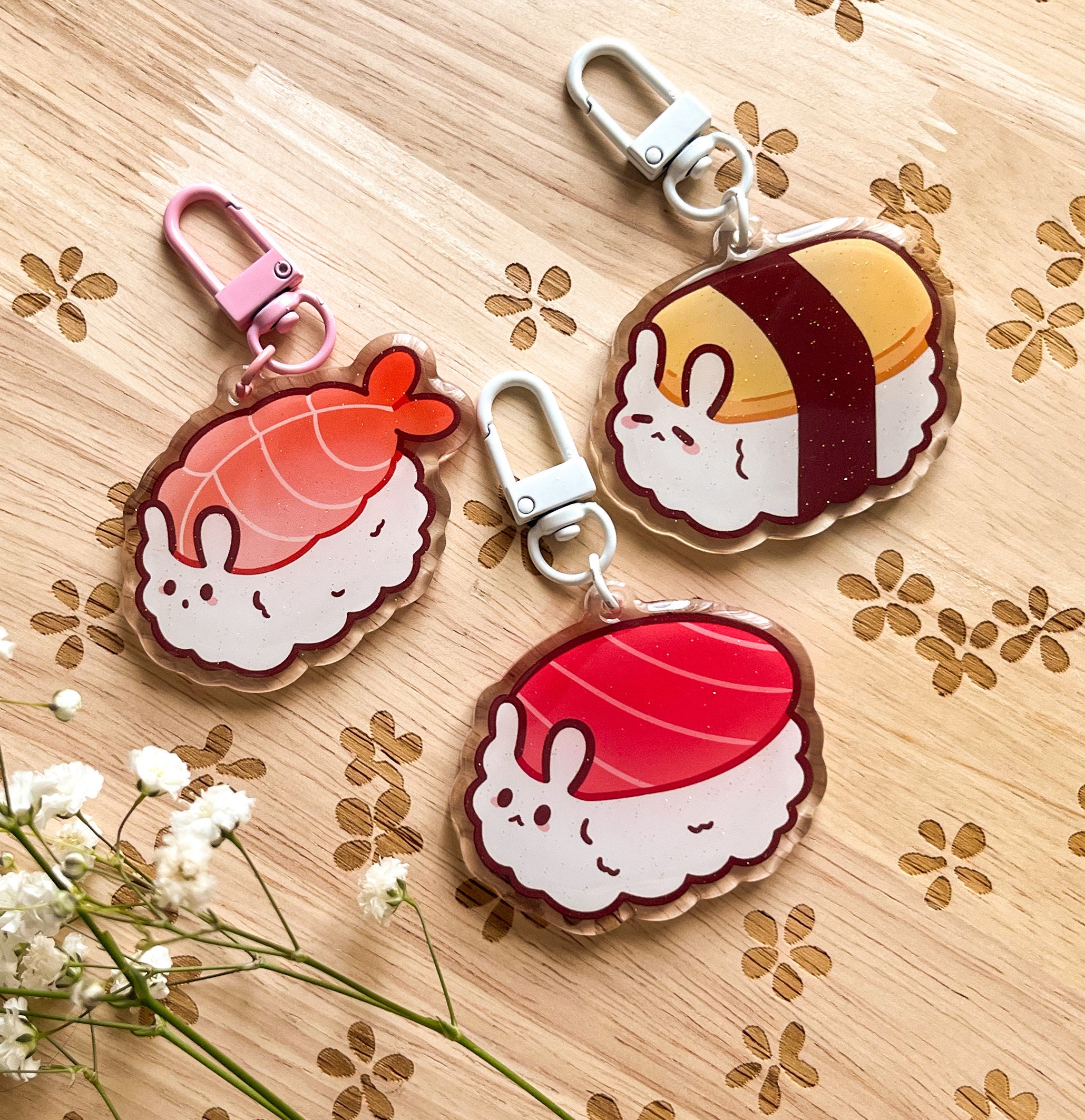 Cute Sushi Bunny Keychain & Sticker Bundle Cute Acrylic - Etsy