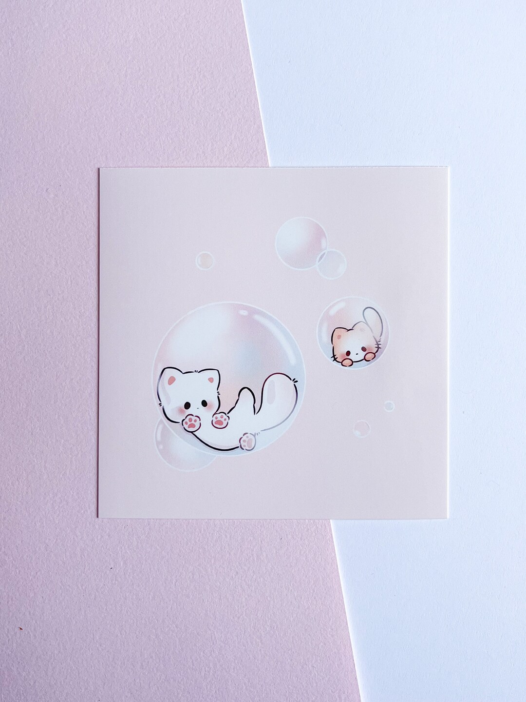 Dreamy Bubble Kitty | Square Art Print | Cute Art Print | Kawaii Art ...