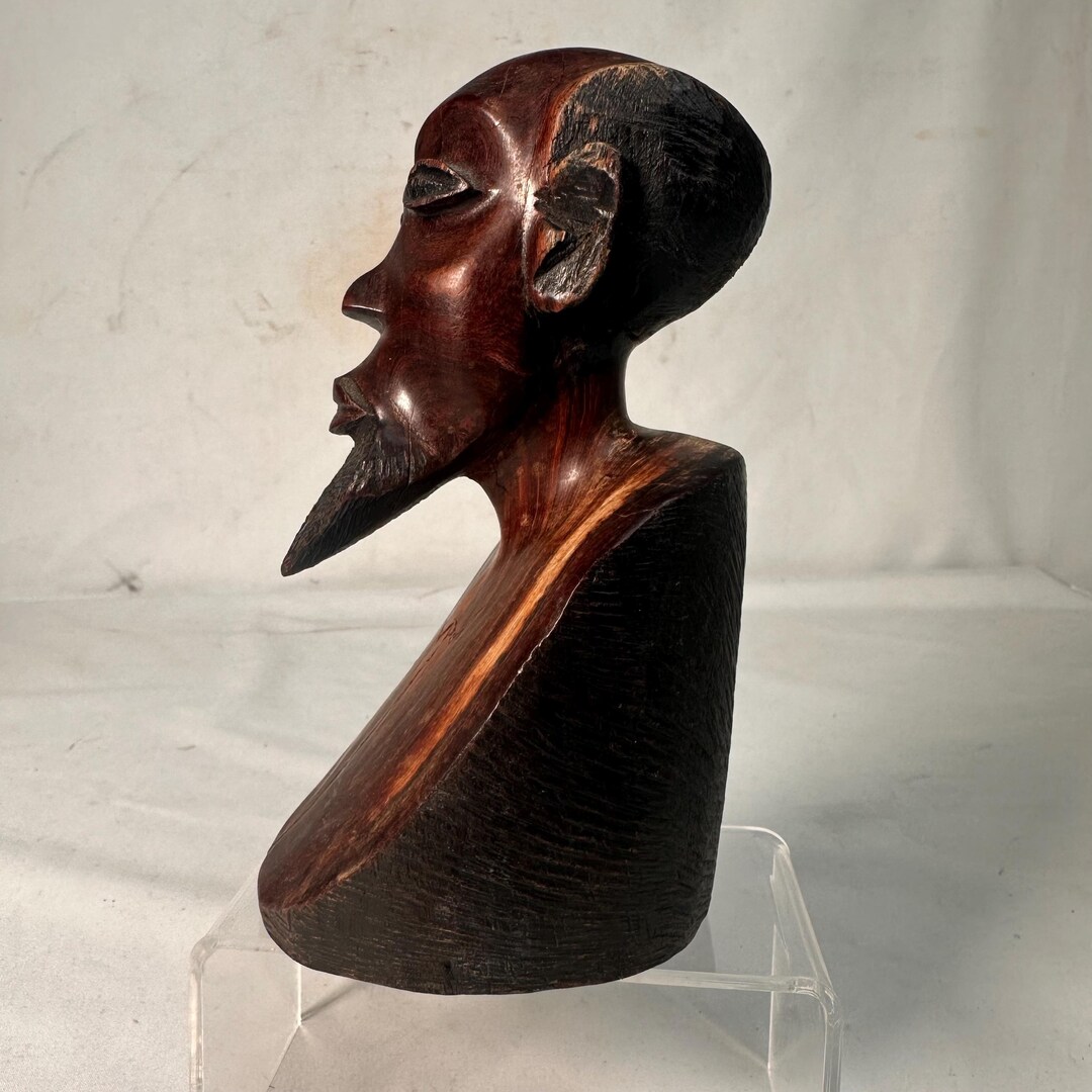 Vintage 7 Solid Wood Zimbabwe Hand Carved African Iron Bust Man Shona ...