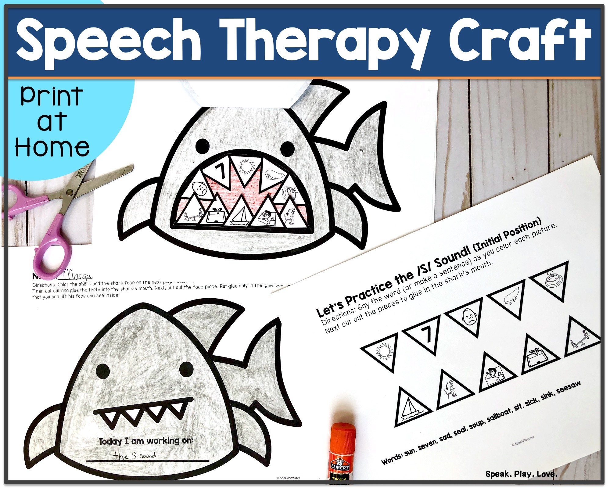 Printable Summer Speech Therapy Shark Craft, Articulation Summer ...
