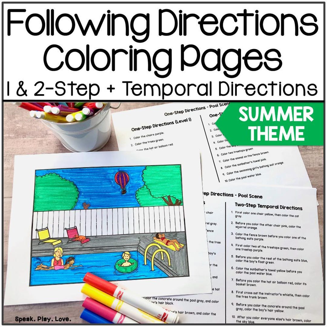Printable Summer Following Directions Coloring Pages, Digital Download ...