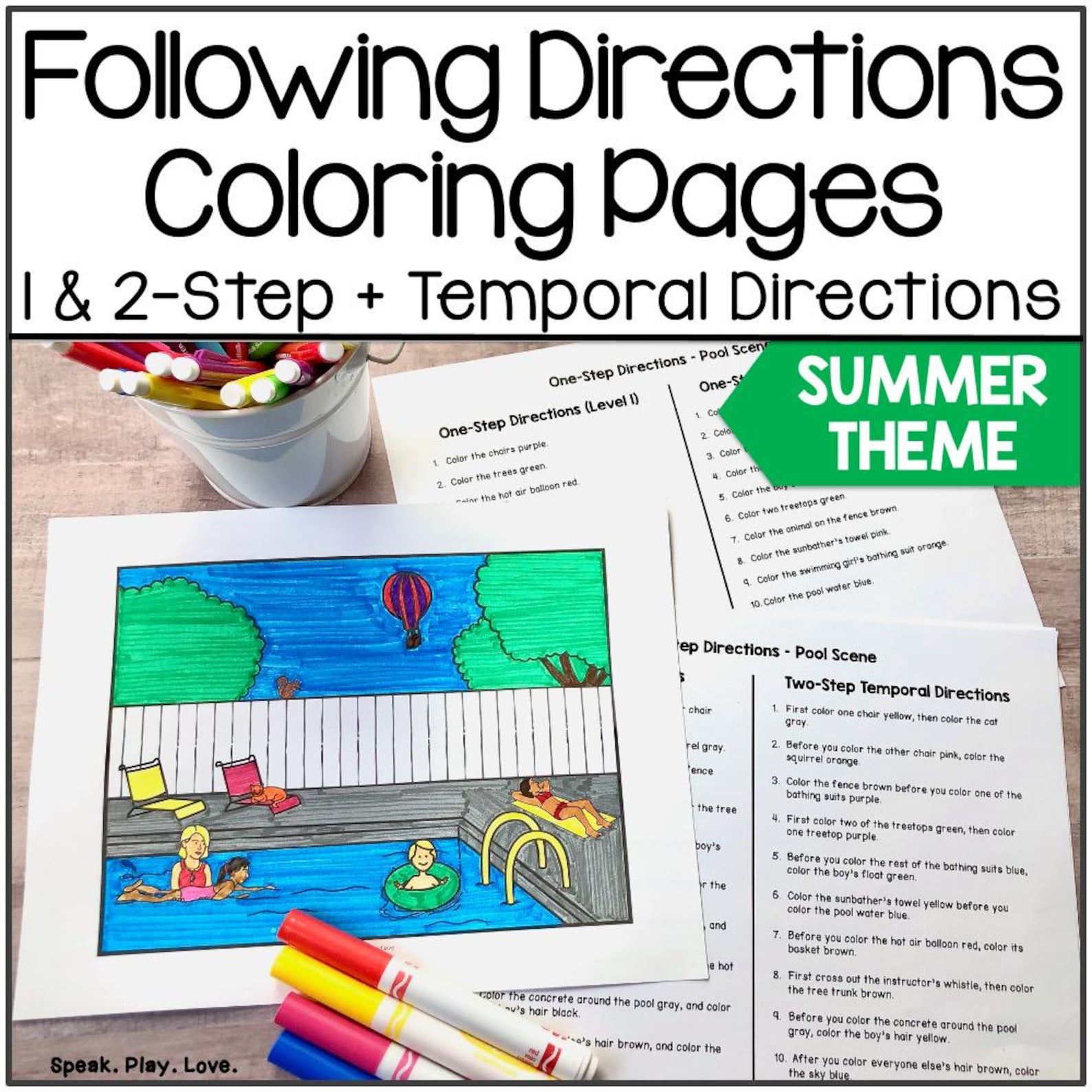 Printable Summer Following Directions Coloring Pages, Digital Download ...