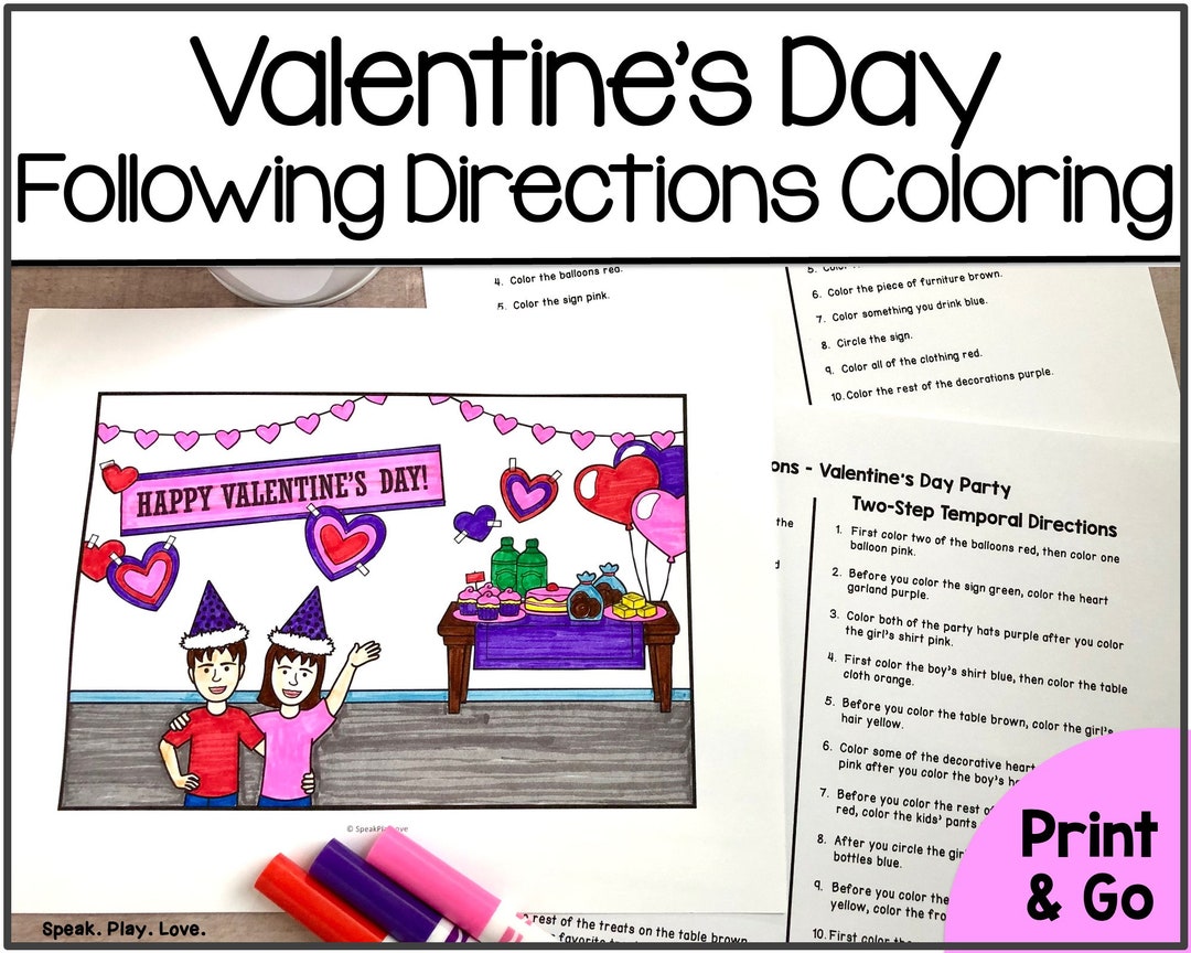 Printable Valentine's Day Following Directions Coloring Pages, Digital ...