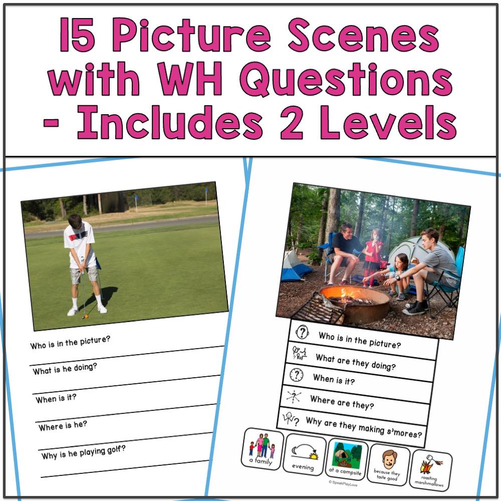 WH Questions About Picture Scenes; Printable; Speech Therapy Worksheets ...