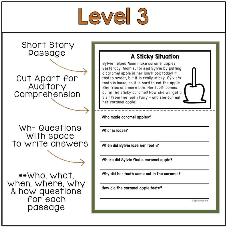 Fall Short Stories With WH Questions Printable; Listening Comprehension ...