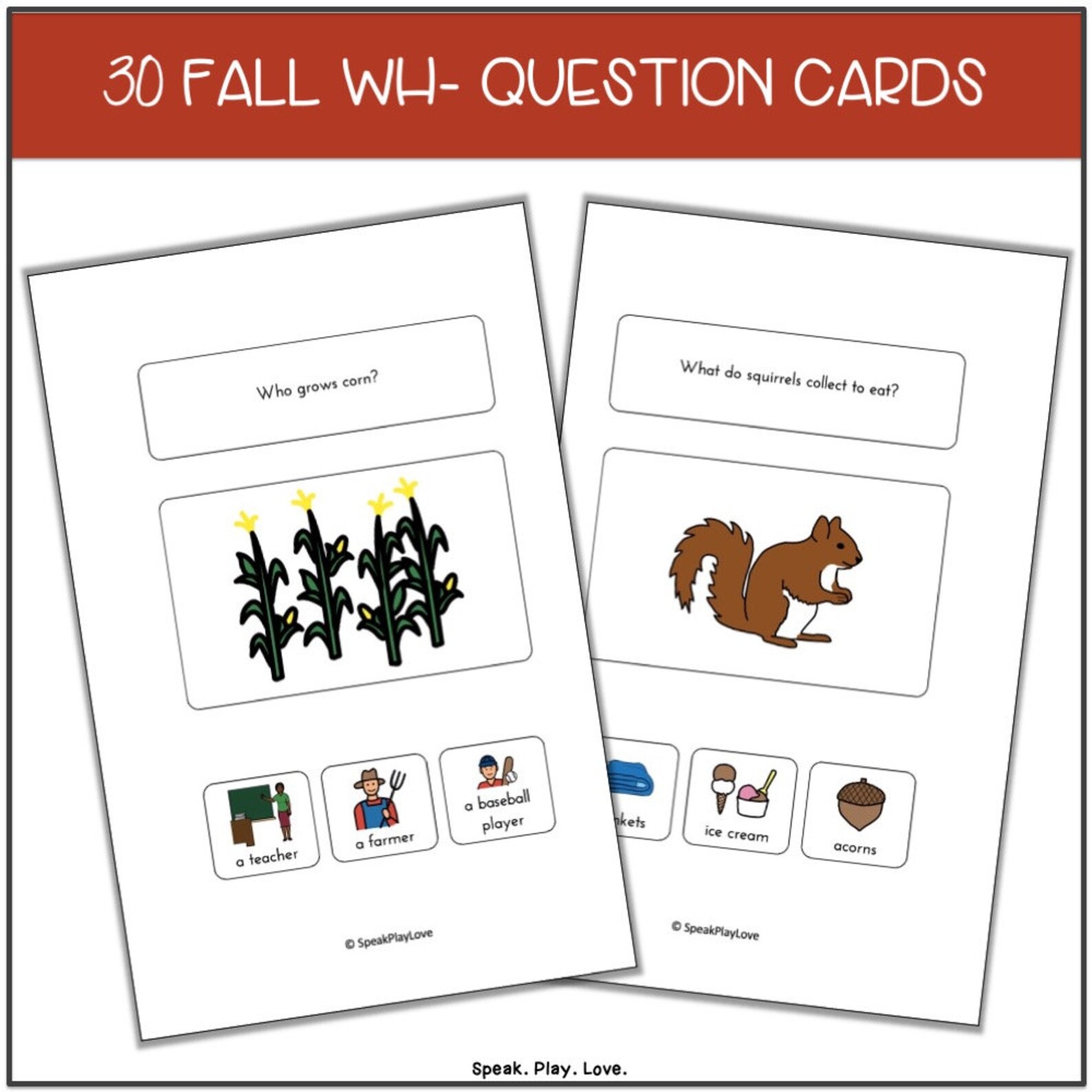 Printable Fall WH Questions Task Cards: Speech Therapy Activity (PDF ...