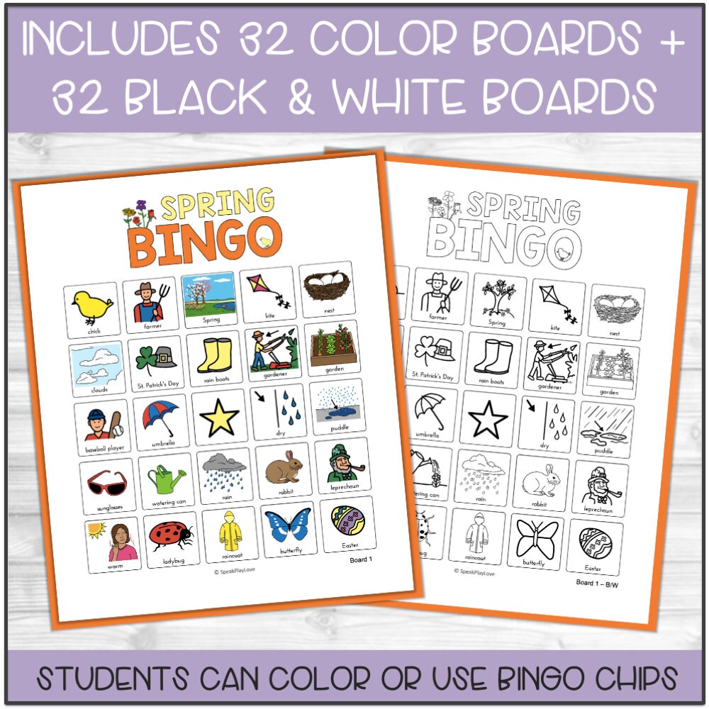 Printable Spring Bingo Activity, 32 Bingo Boards, Language Learning ...