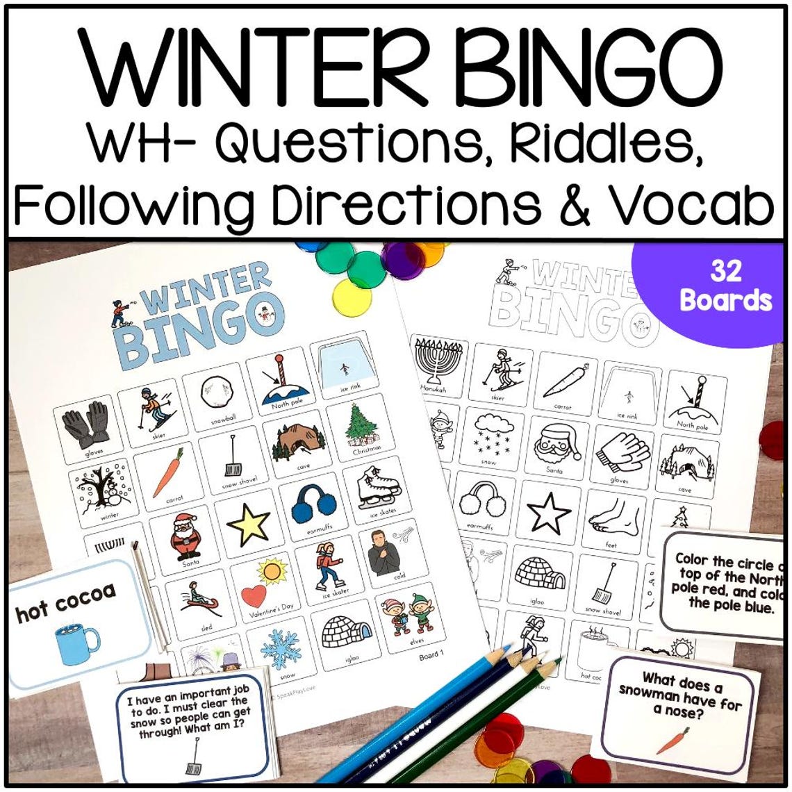 Printable Winter Bingo Activity, 32 Bingo Boards, Homeschool Game ...
