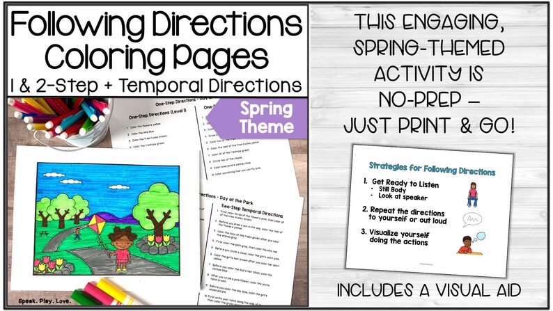 Printable Spring Following Directions Coloring Pages, Speech Therapy ...