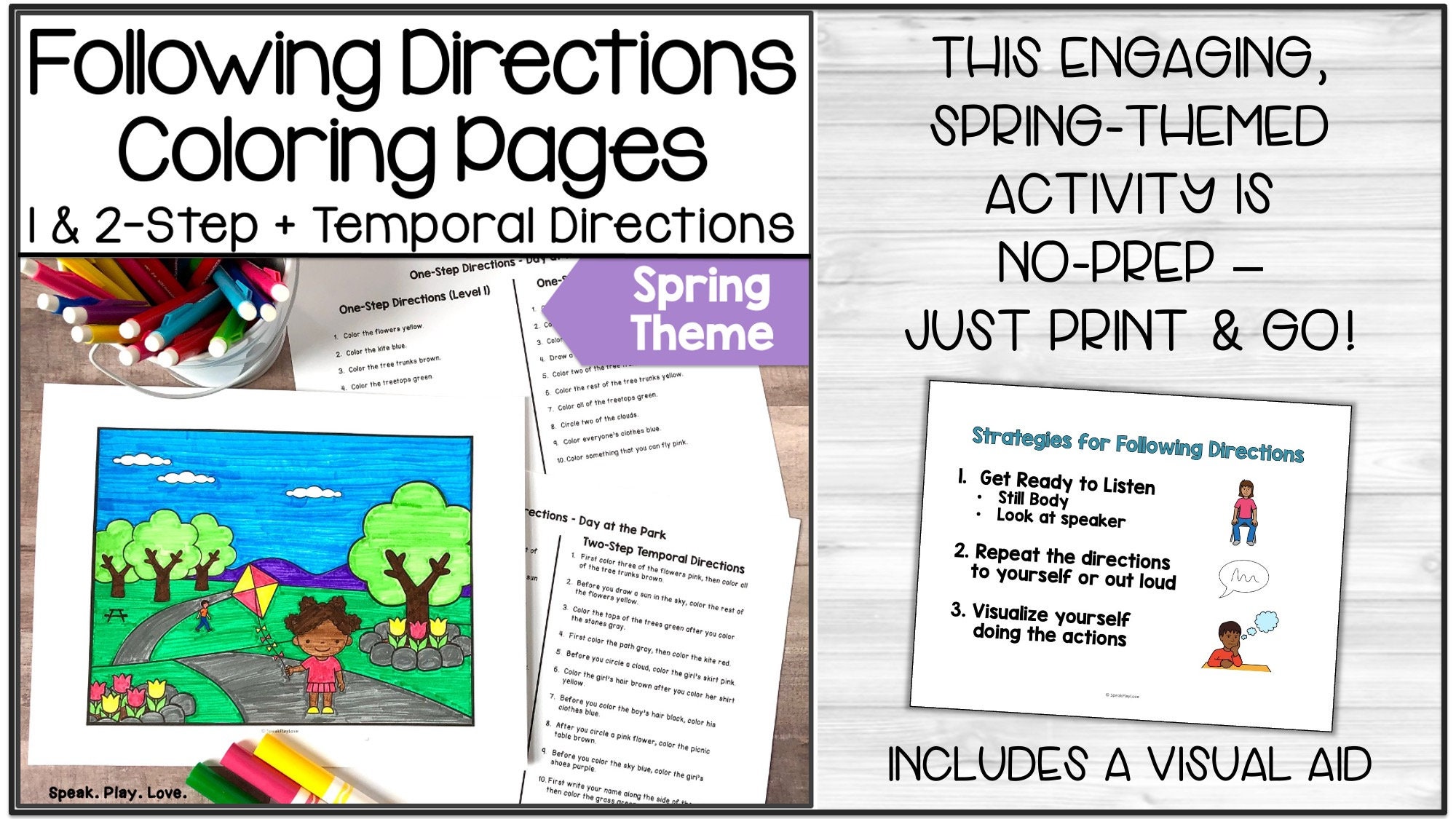 Printable Spring Following Directions Coloring Pages, Speech Therapy ...