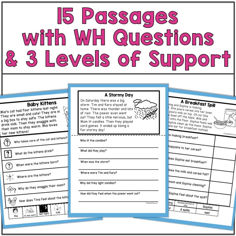 WH Questions Short Stories: Speech Therapy Worksheets (digital Download ...