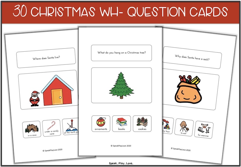 Printable Christmas WH Questions Task Cards, Multiple Choice, Speech ...