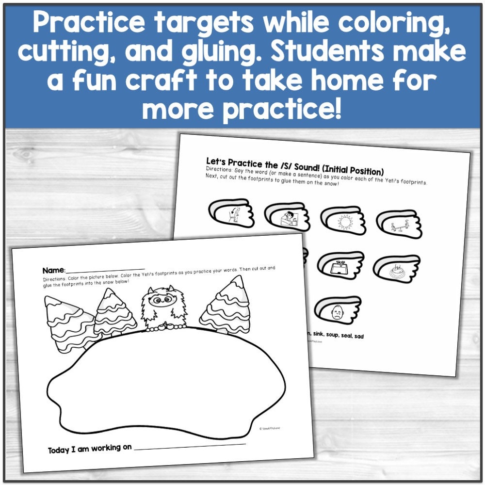 Printable Winter Speech Therapy Materials, Articulation Worksheets, Cut ...