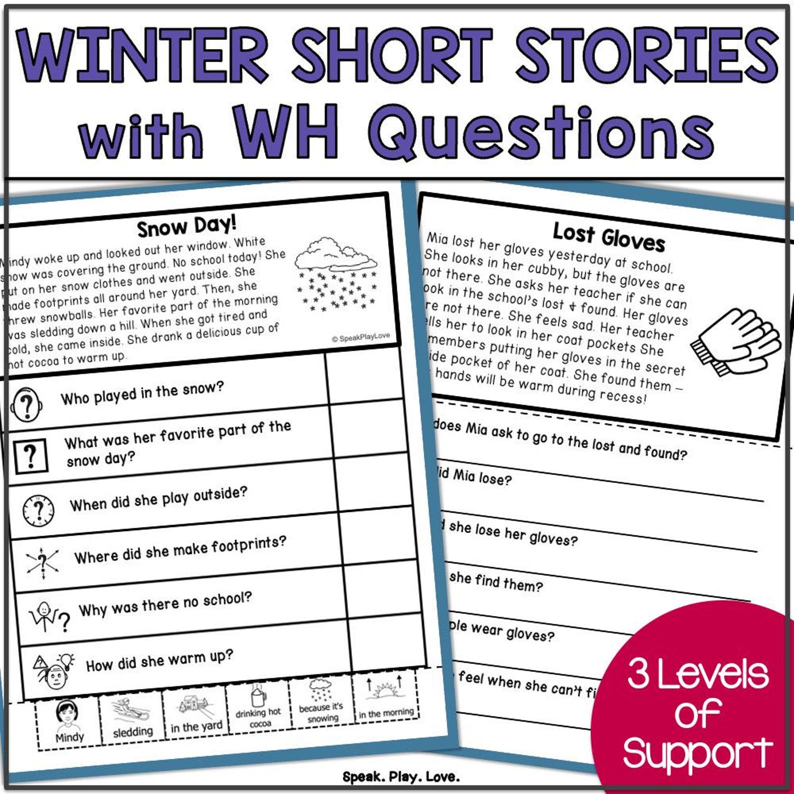 Winter Short Stories With WH Questions Printable; Listening ...