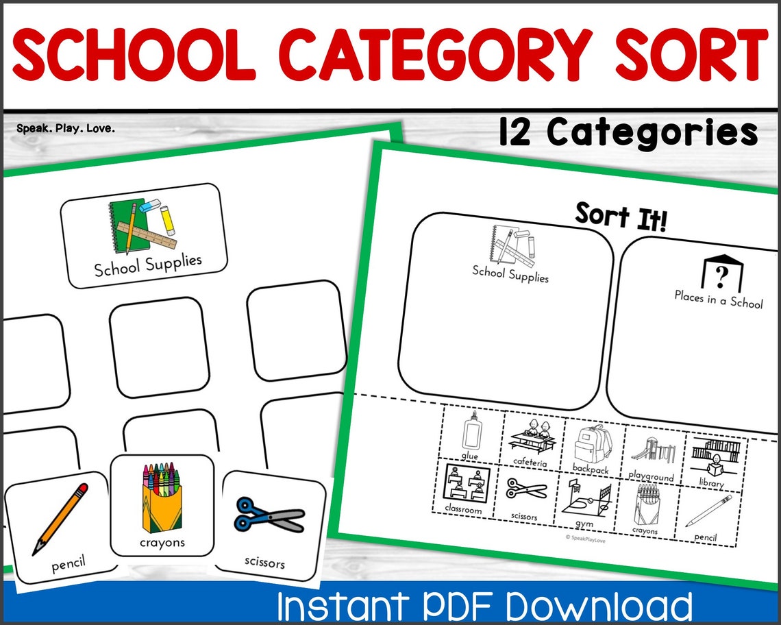 Printable School Category Sorting Activity, Speech Therapy, Special ...