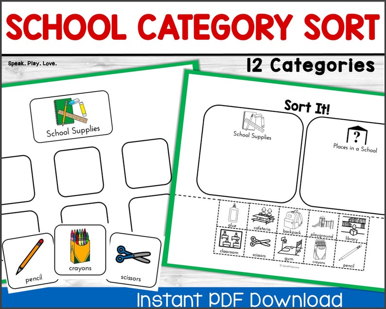 Printable School Category Sorting Activity, Speech Therapy, Special ...