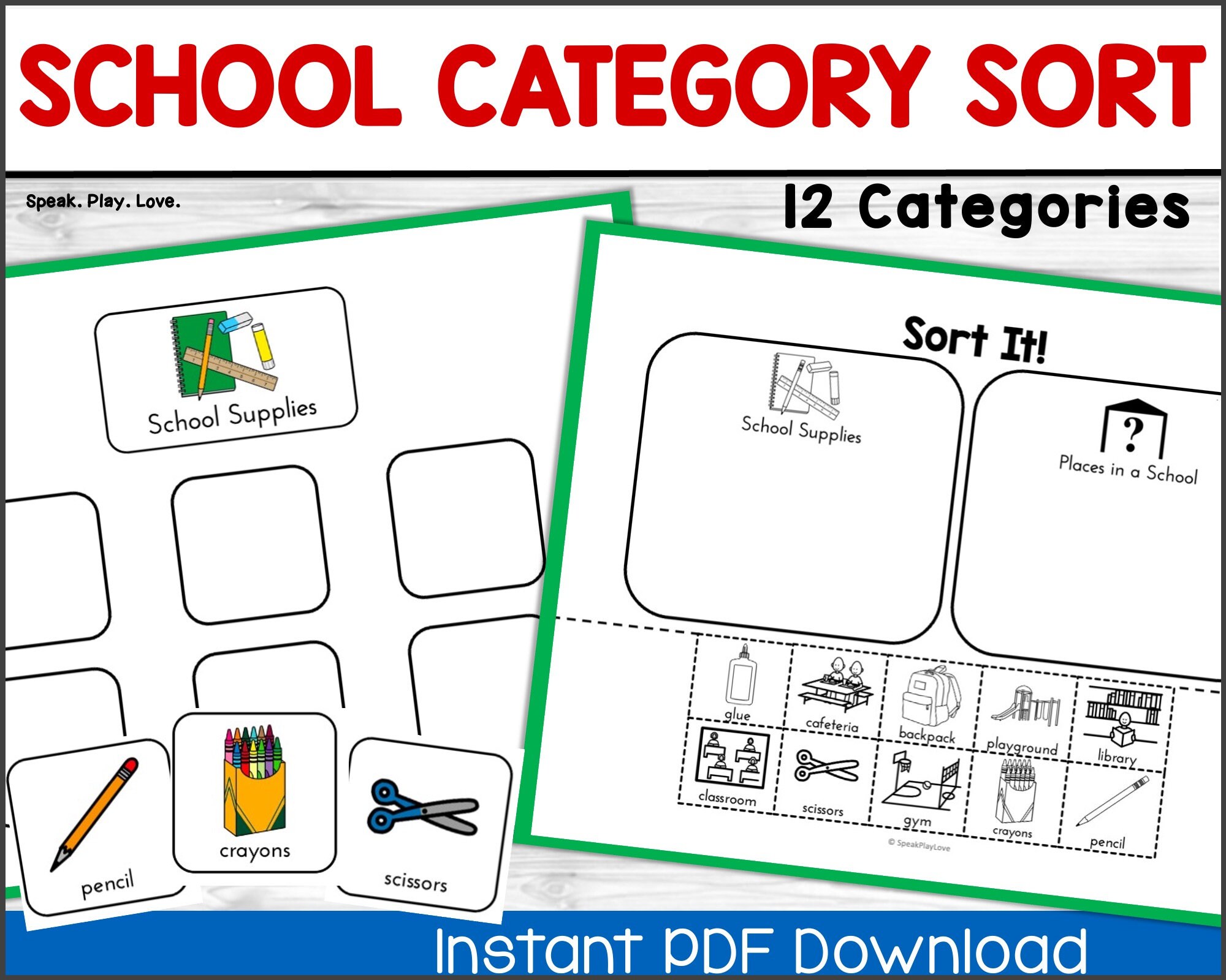 Printable School Category Sorting Activity, Speech Therapy, Special ...
