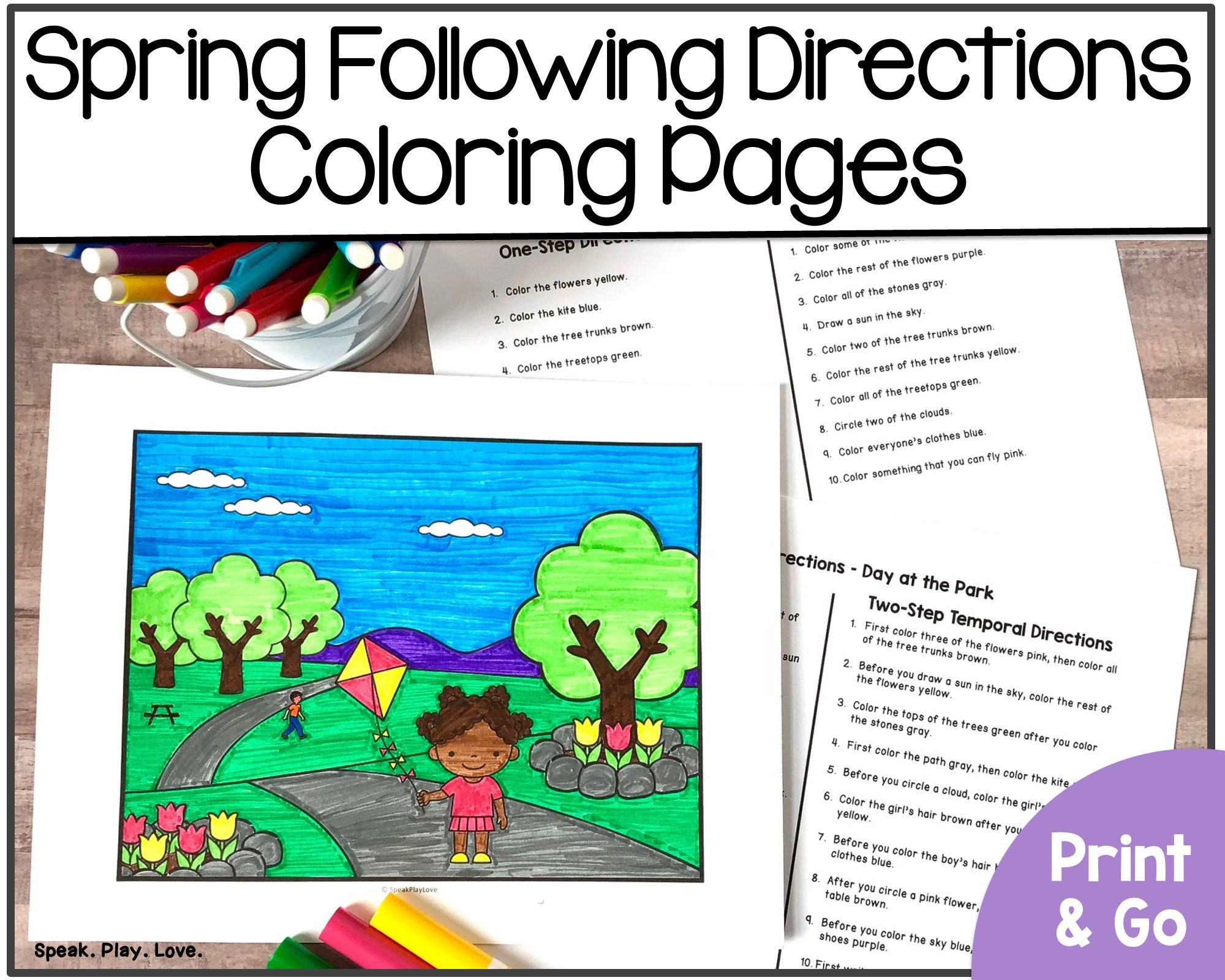 Printable Spring Following Directions Coloring Pages, Speech Therapy ...