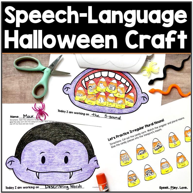 Printable Halloween Speech Therapy Craft, Articulation Worksheets, Cut ...