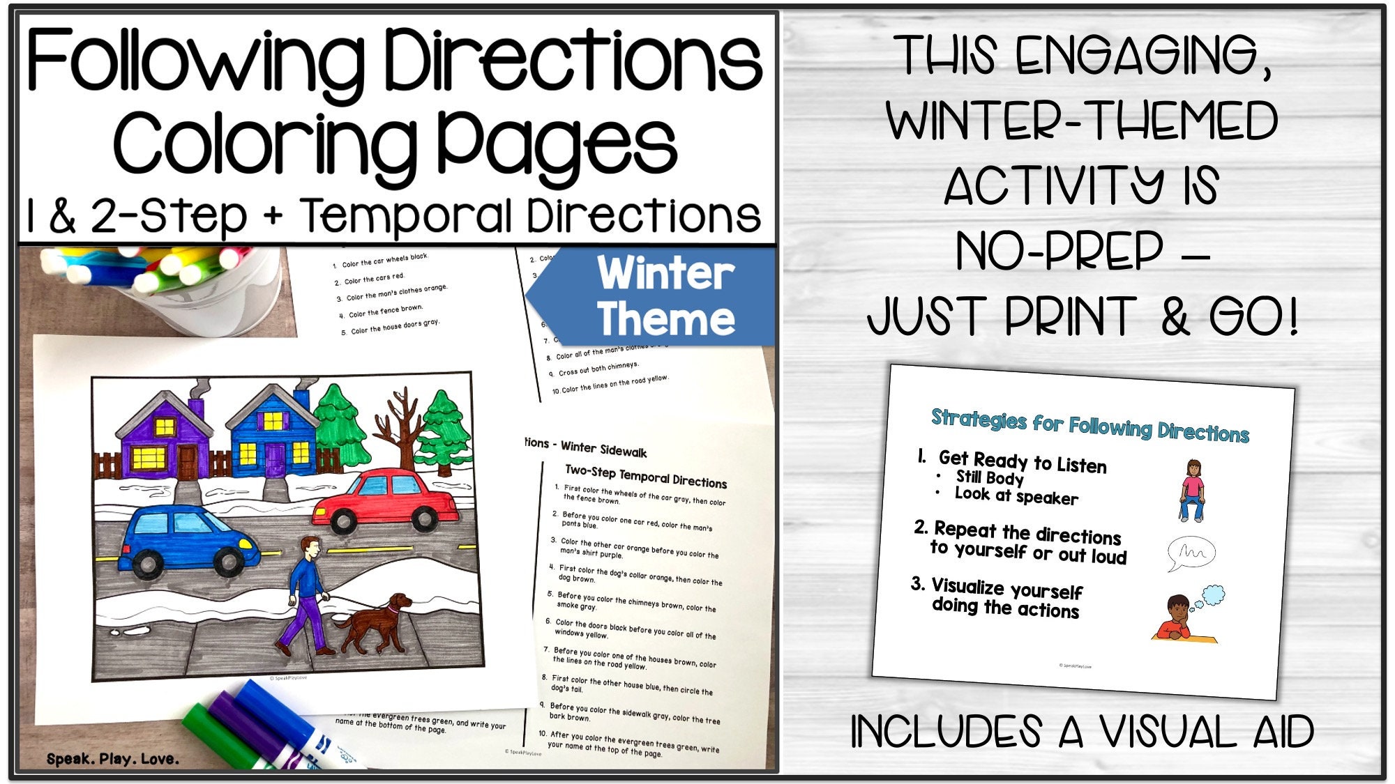 Winter Following Directions Coloring Pages: Speech Therapy (digital ...