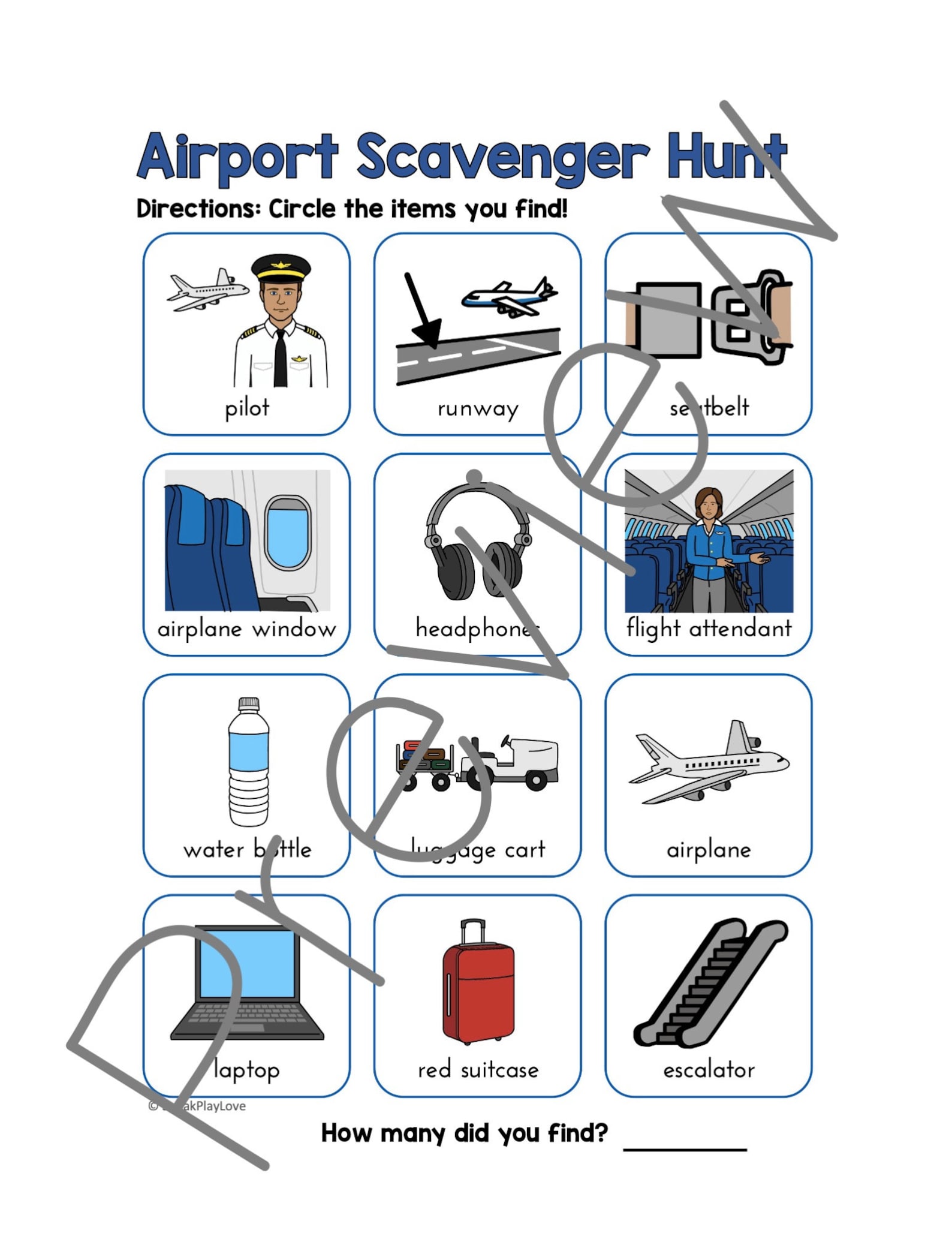 Printable Airport Scavenger Hunt for Kids, Airport Vocabulary ...
